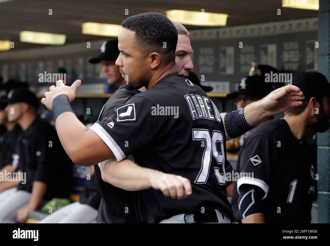 Chicago White Sox first baseman Jose Abreu (79) and third baseman Todd ...