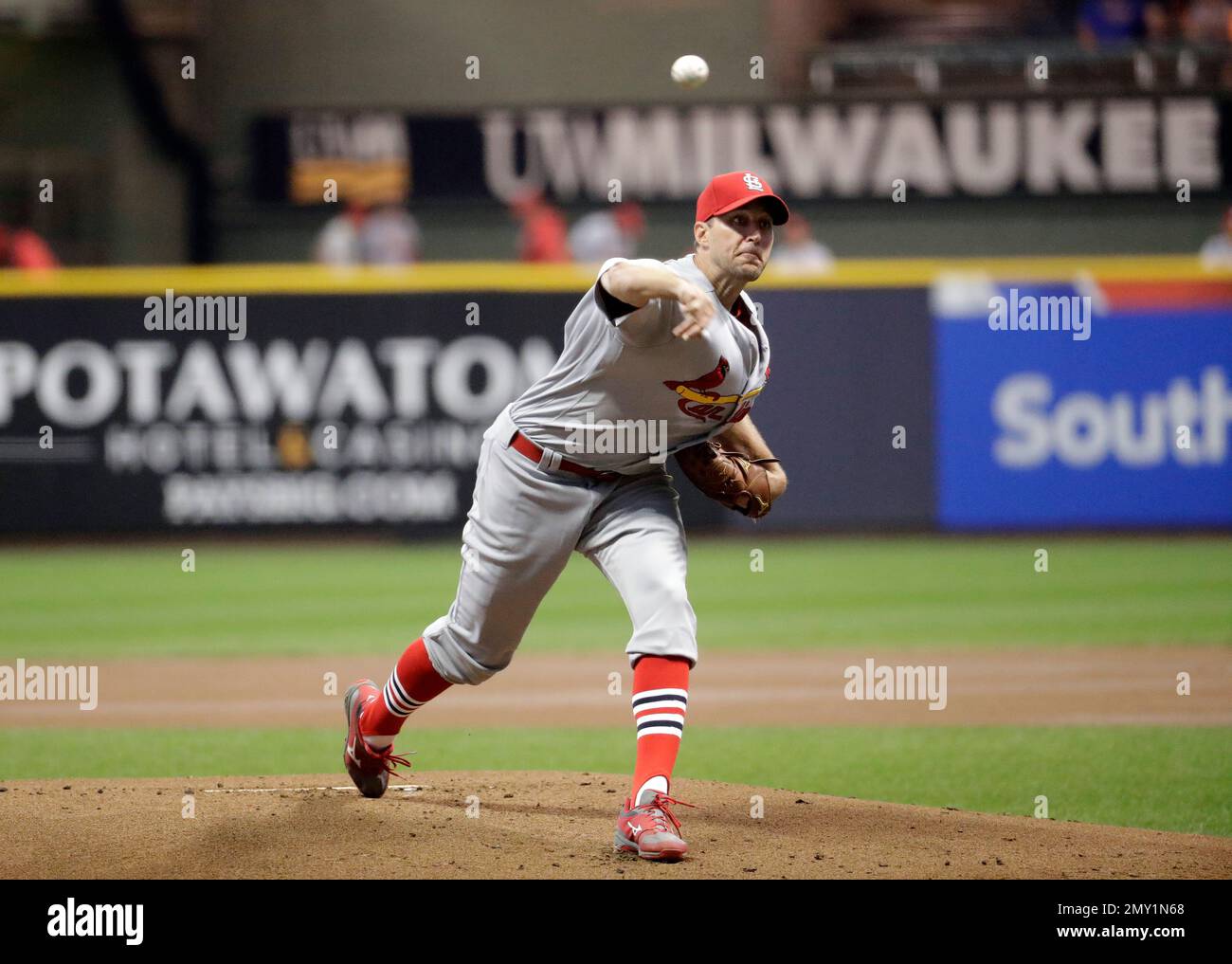 St. Louis Cardinals starting pitcher Adam Wainwright throws during the ...