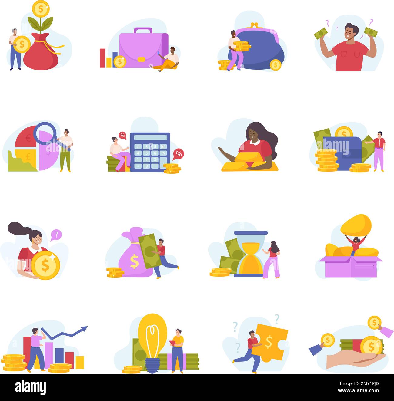 Financial diversification icons set with money symbols flat isolated ...