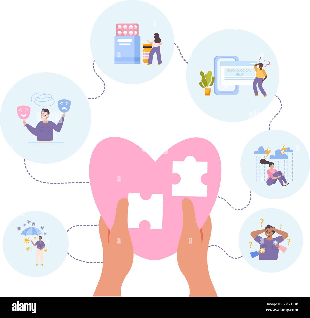 Open mind psychotherapy concept with problem solving symbols flat ...