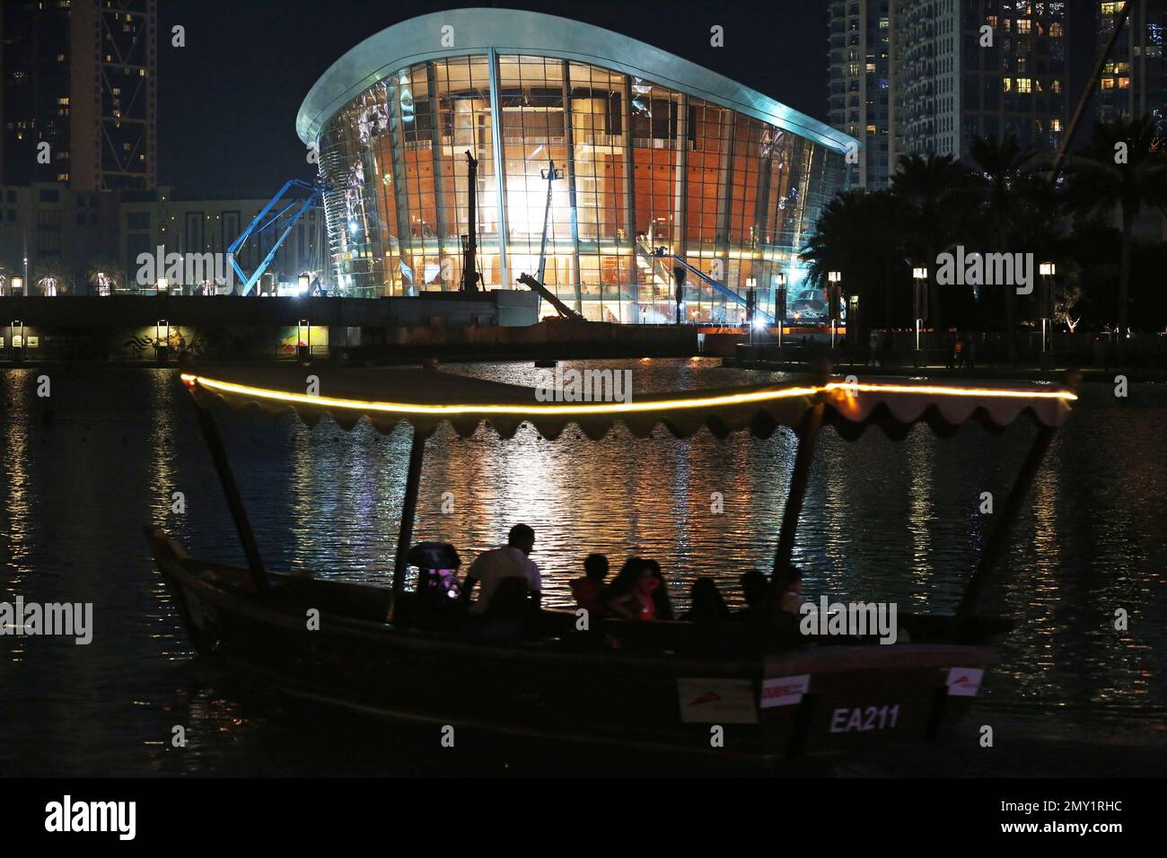 In this Sunday, Aug. 28, 2016 photo, a boat passes by the new Dubai ...