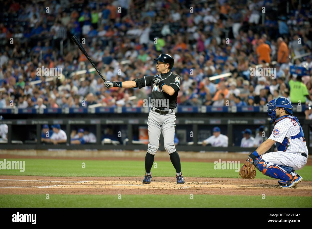 Miami Marlins' Ichiro Suzuki bats during the second inning of a ...