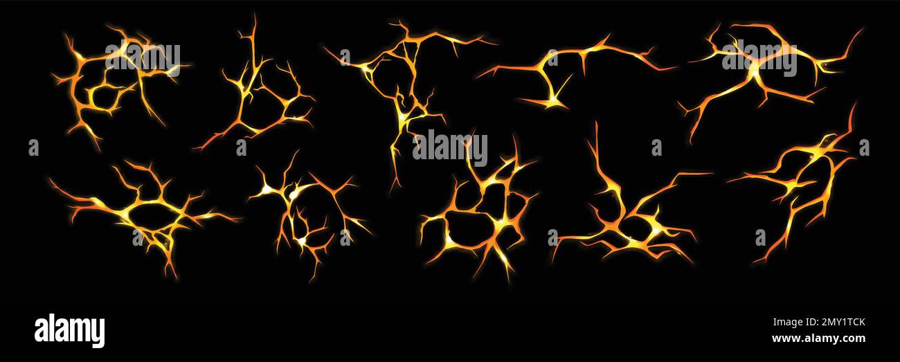 Realistic ground cracks set with isolated top view images of fire ...