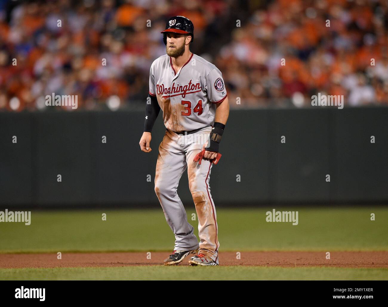 Washington Nationals' Bryce Harper takes a lead during a baseball game ...
