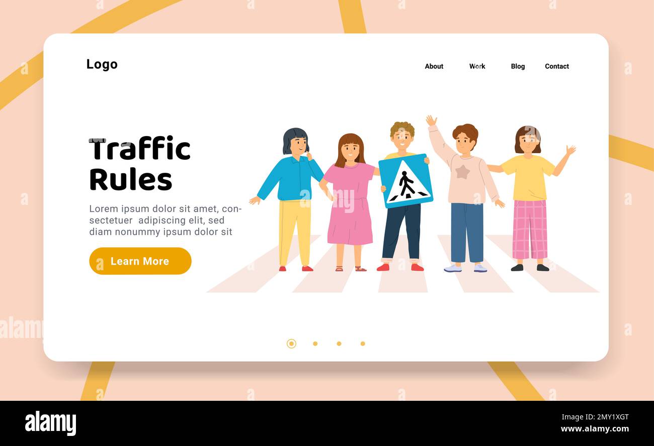 Children road rules web site landing page with kids standing on ...