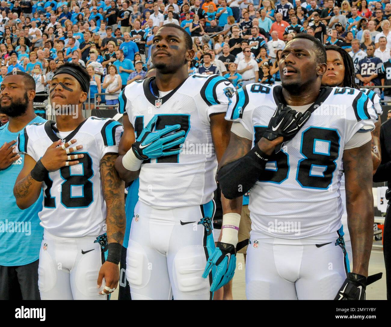 Carolina Panthers' Damiere Byrd (18), Devin FuN.C.hess (17), and Thomas ...