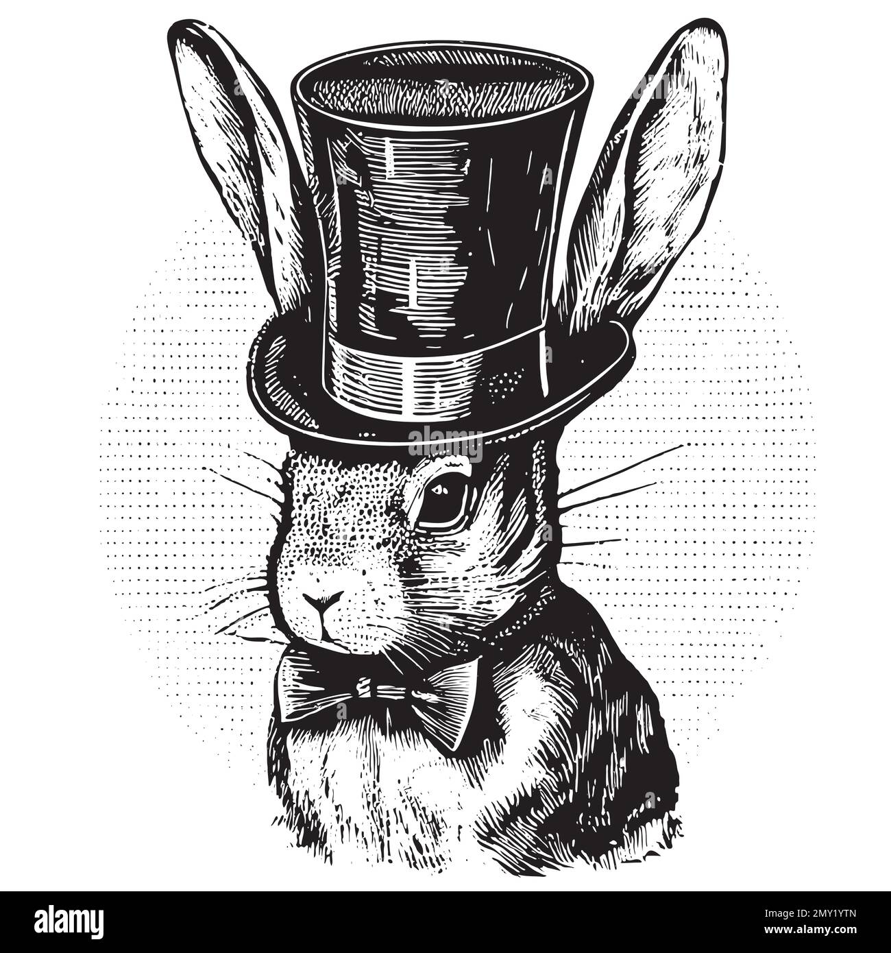 Mr Rabbit in top hat and suit portrait sketch hand drawn in doodle ...