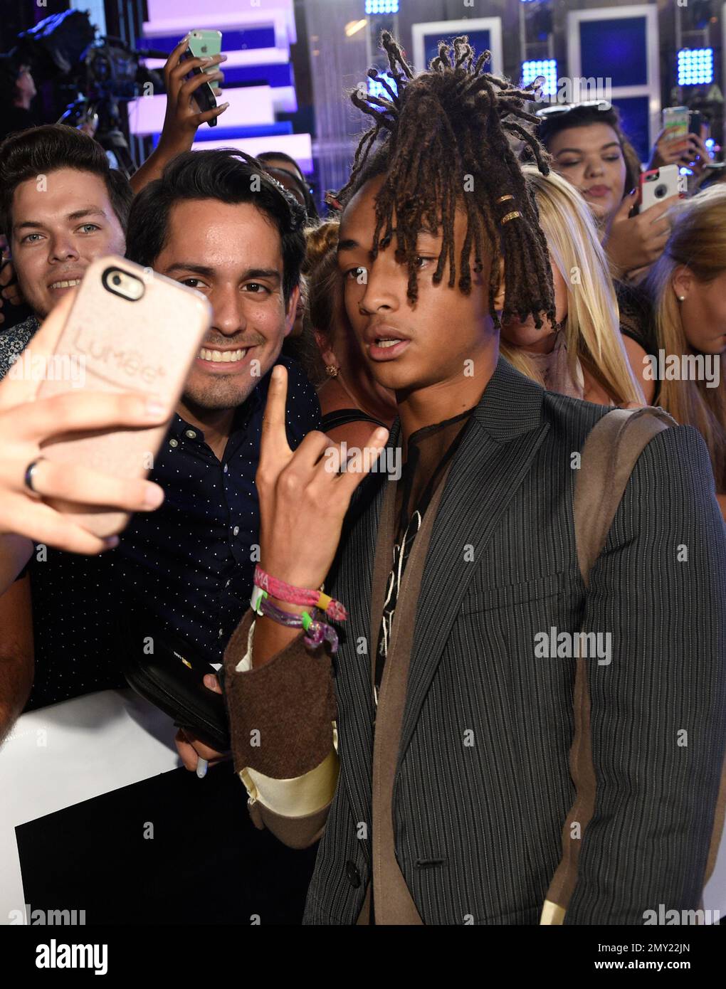 Jaden Smith takes photos with fans as he arrives at the MTV Video Music ...