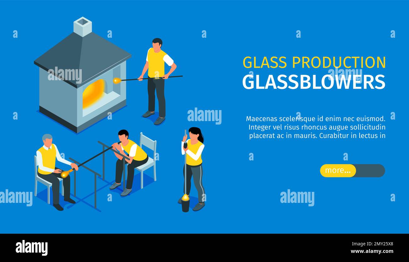 Glass production horizontal banner with glassblowers male and female ...