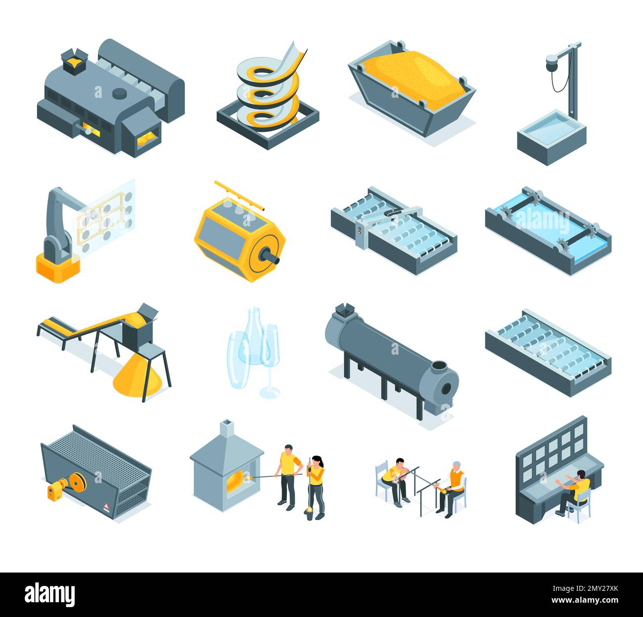 Glass production isometric set of equipment for washing and sifting ...