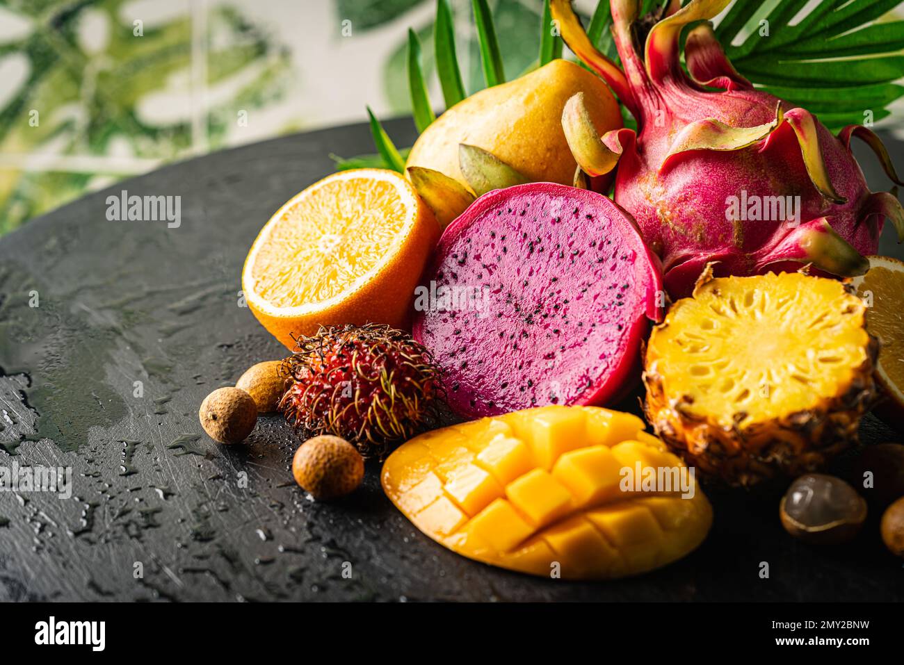 Composition of tropical fruits Stock Photo - Alamy