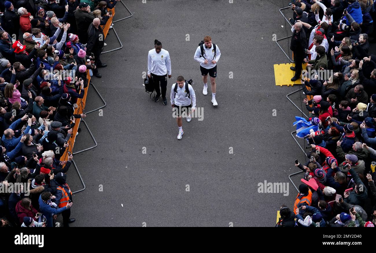 Left to right, England's Maro Itoje, Owen Farrell and Ollie Chessum ...
