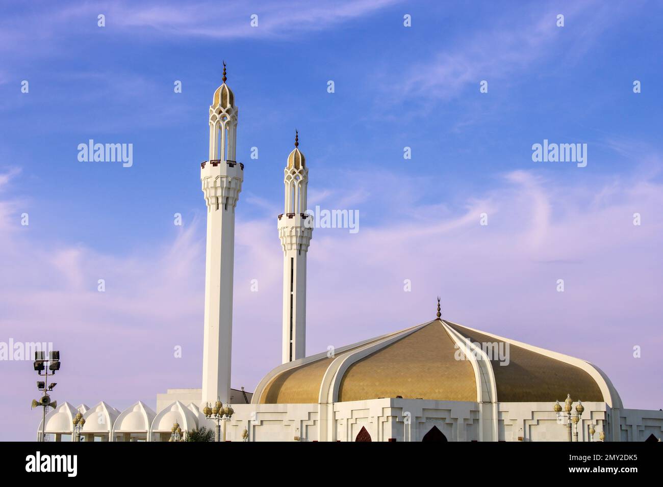 Beautiful front view of the entrance of Hassan En any Mosque at sunset ...