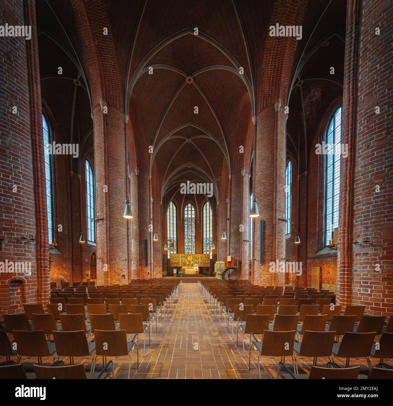 Nave, Main Aisle and Altar at Market Church (Marktkirche) Interior ...