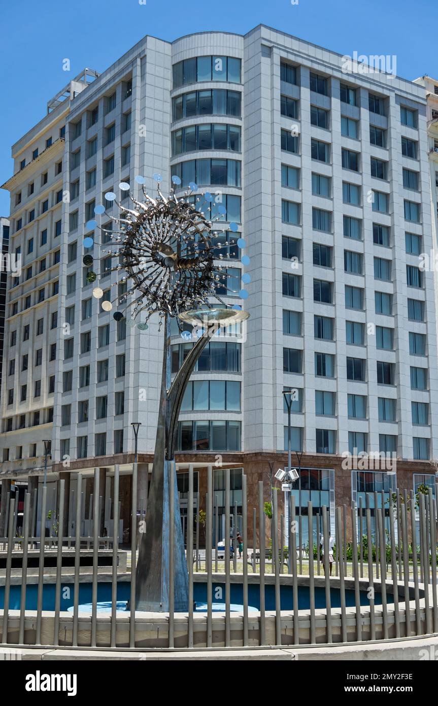 The fenced 2016 Summer Olympics cauldron located at a commercial ...