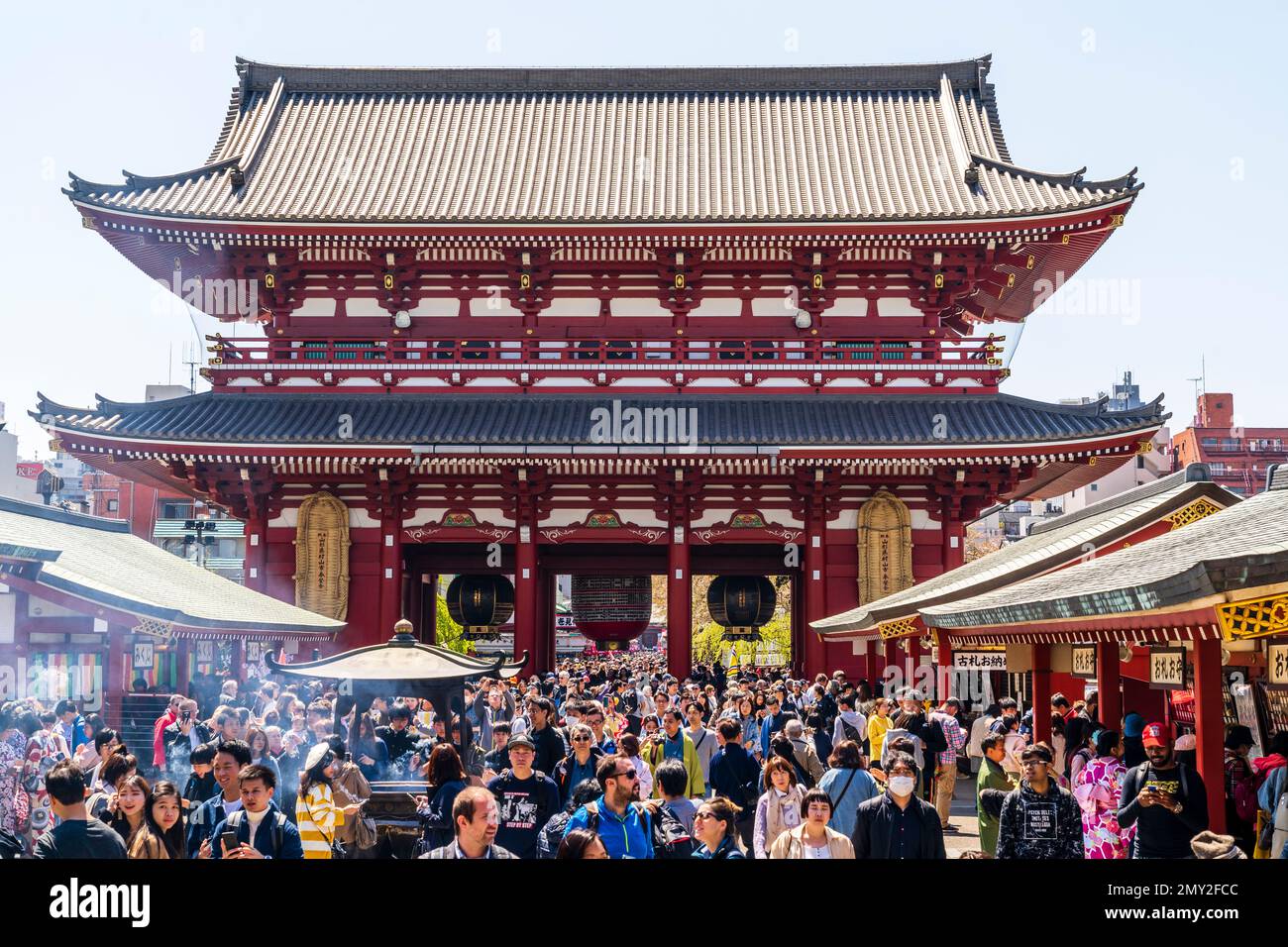 Tokyo, The Asakusa shrine and Sensoji temple. The courtyard in front of ...