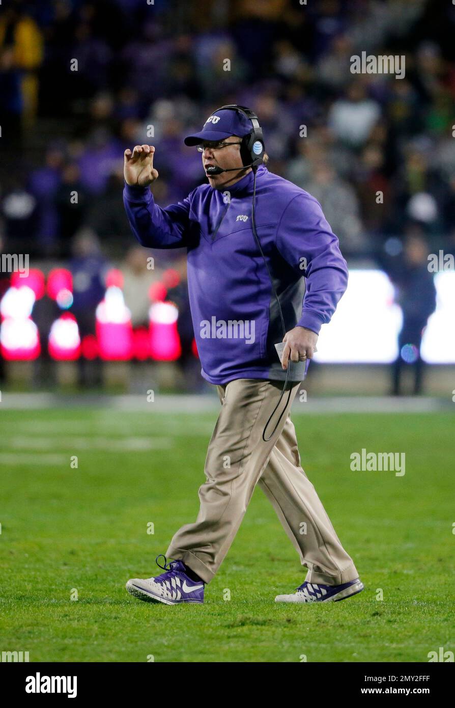 TCU head coach Gary Patterson instructs his team during an NCAA college ...