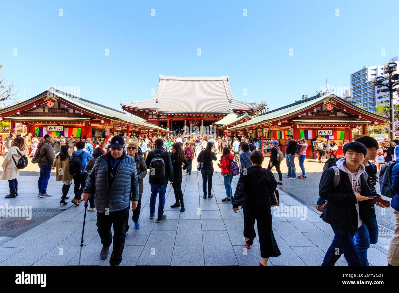 Tokyo, Asakusa shrine and Sensoji temple. Tourists filling the ...