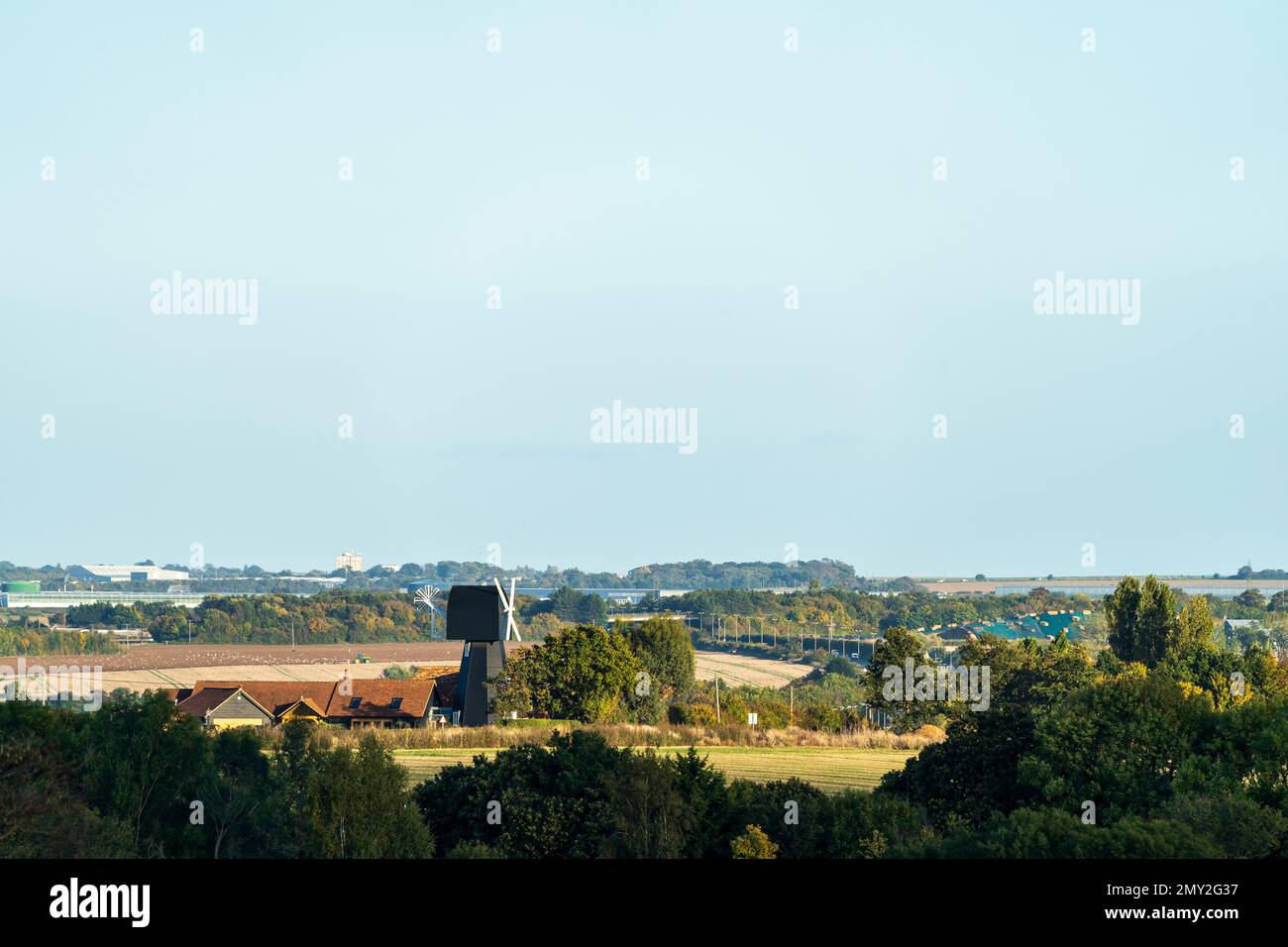 Daytime view of the Kent North East Kent landscape in England. Farmland ...