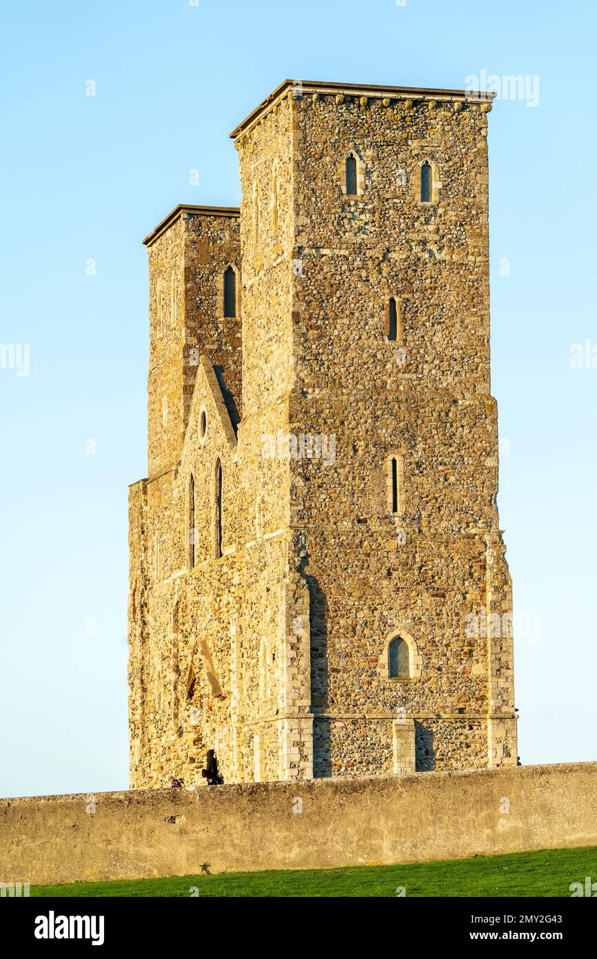 The 12th century twin towers of the ruins of Reculver church on the ...