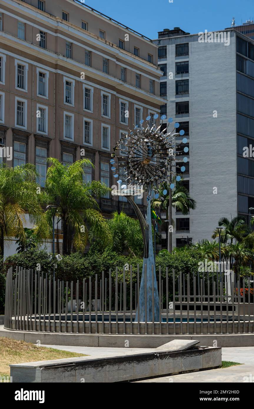 The fenced 2016 summer olympics cauldron located in the middle of ...