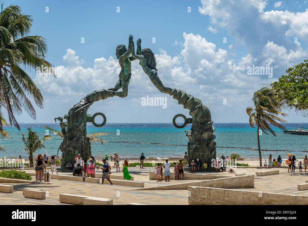 The Portal Maya bronze statue forming an archway entrance to the Parque ...