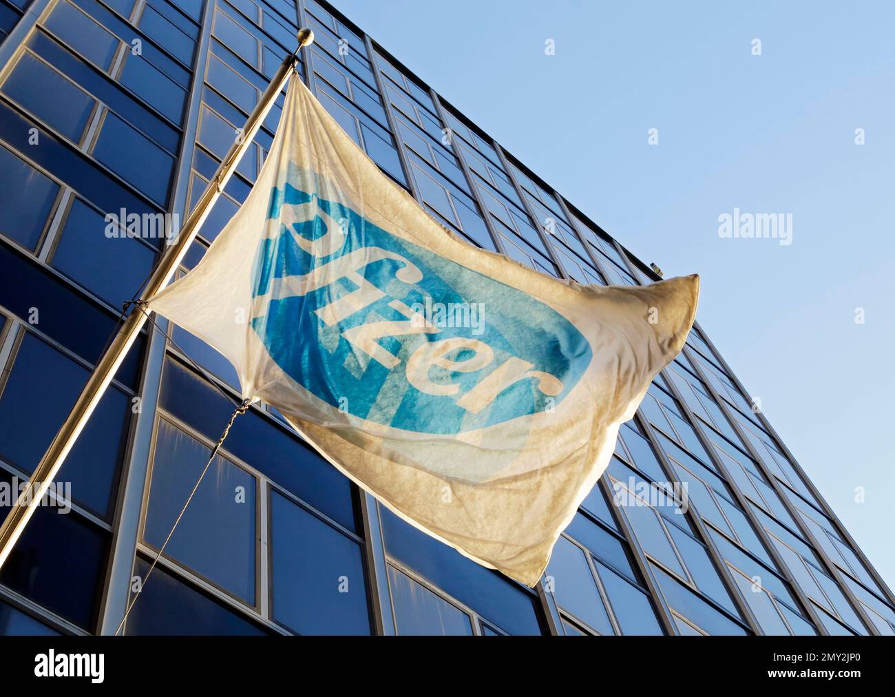 FILE - In this Monday, Nov. 23, 2015, file photo, the Pfizer flag flies ...