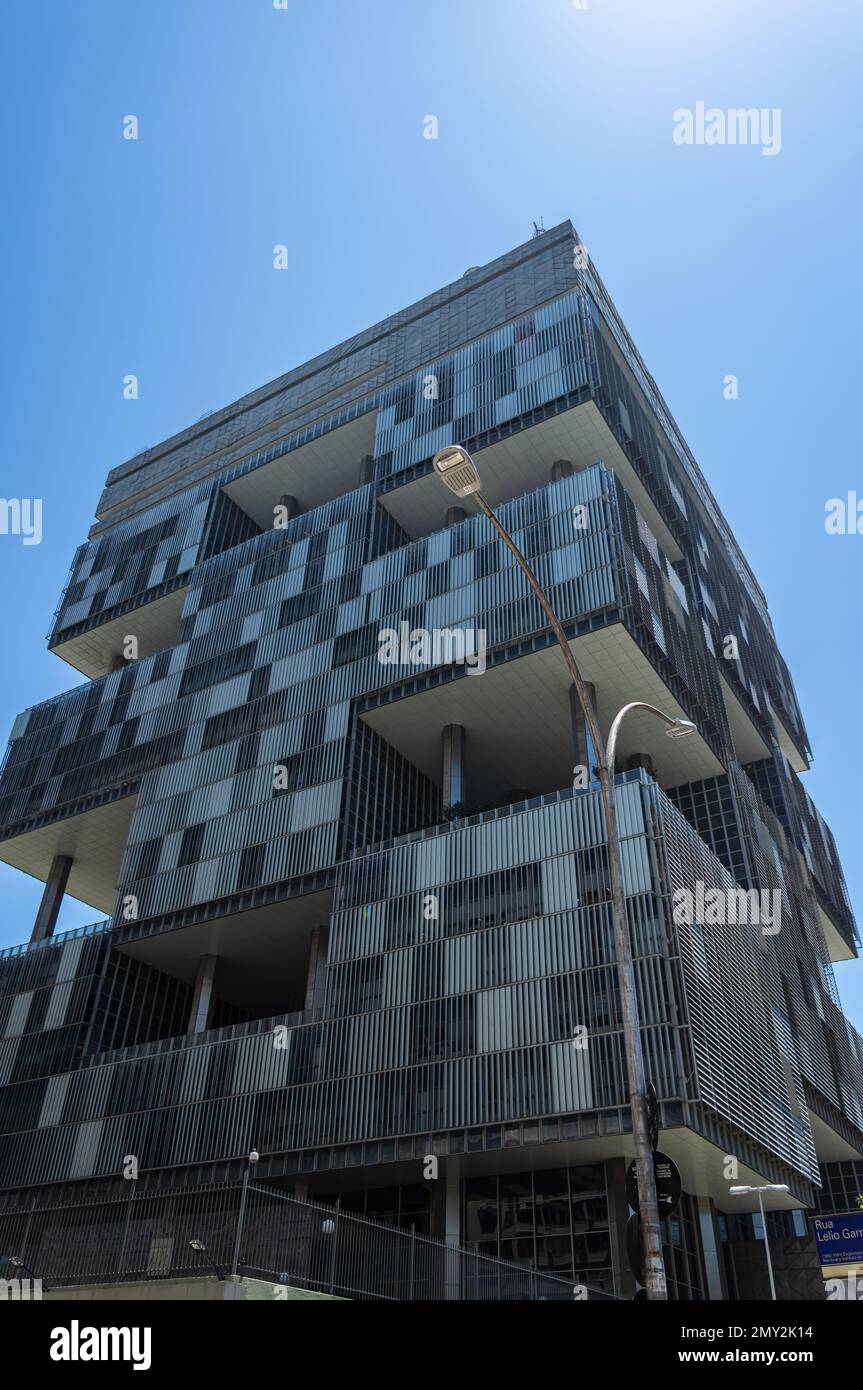 View of modern Petrobras headquarters building facade as saw from ...