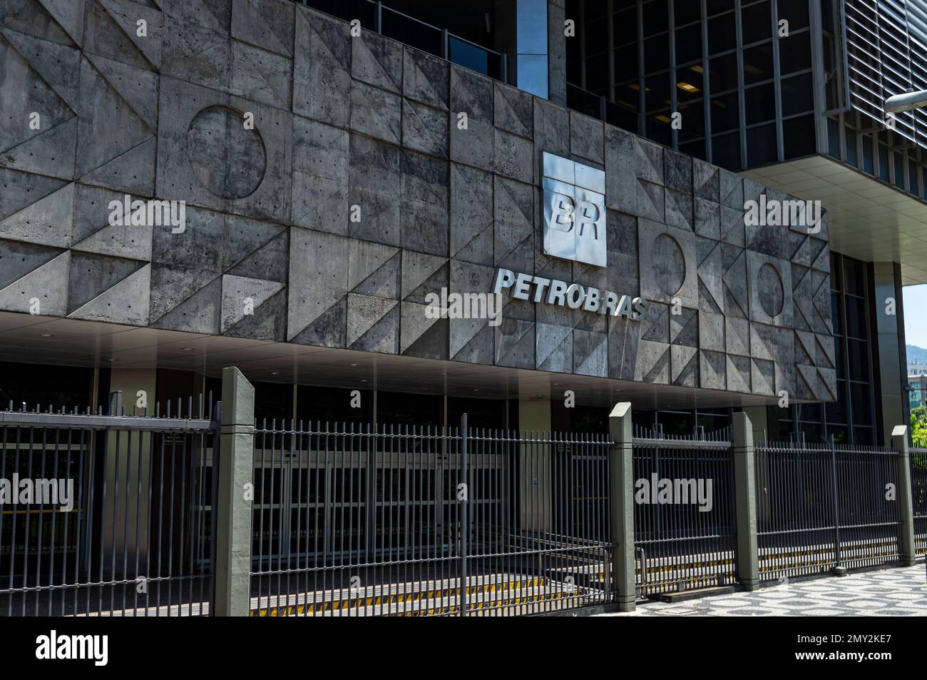 The facade and entrance gate of Petrobras headquarters building located ...