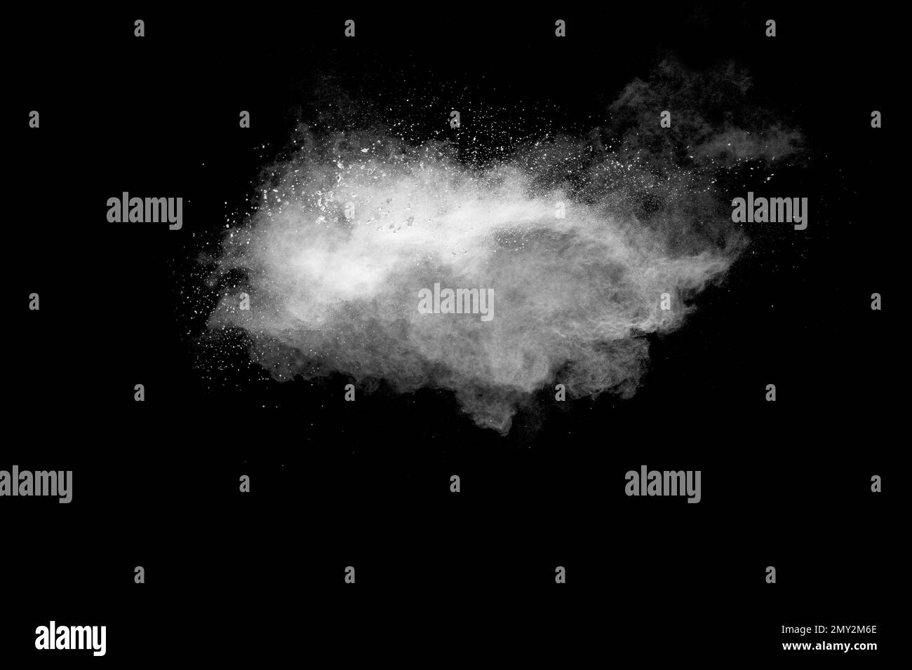 White powder explosion cloud against black background.White dust ...