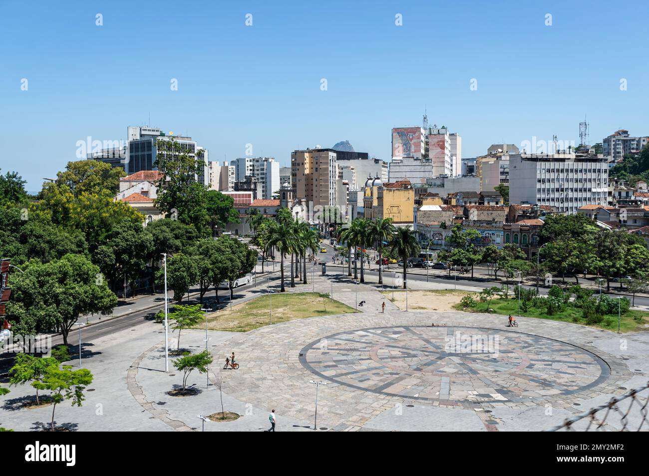 The large Cardeal Camara square viewed from over Carioca aqueduct ...