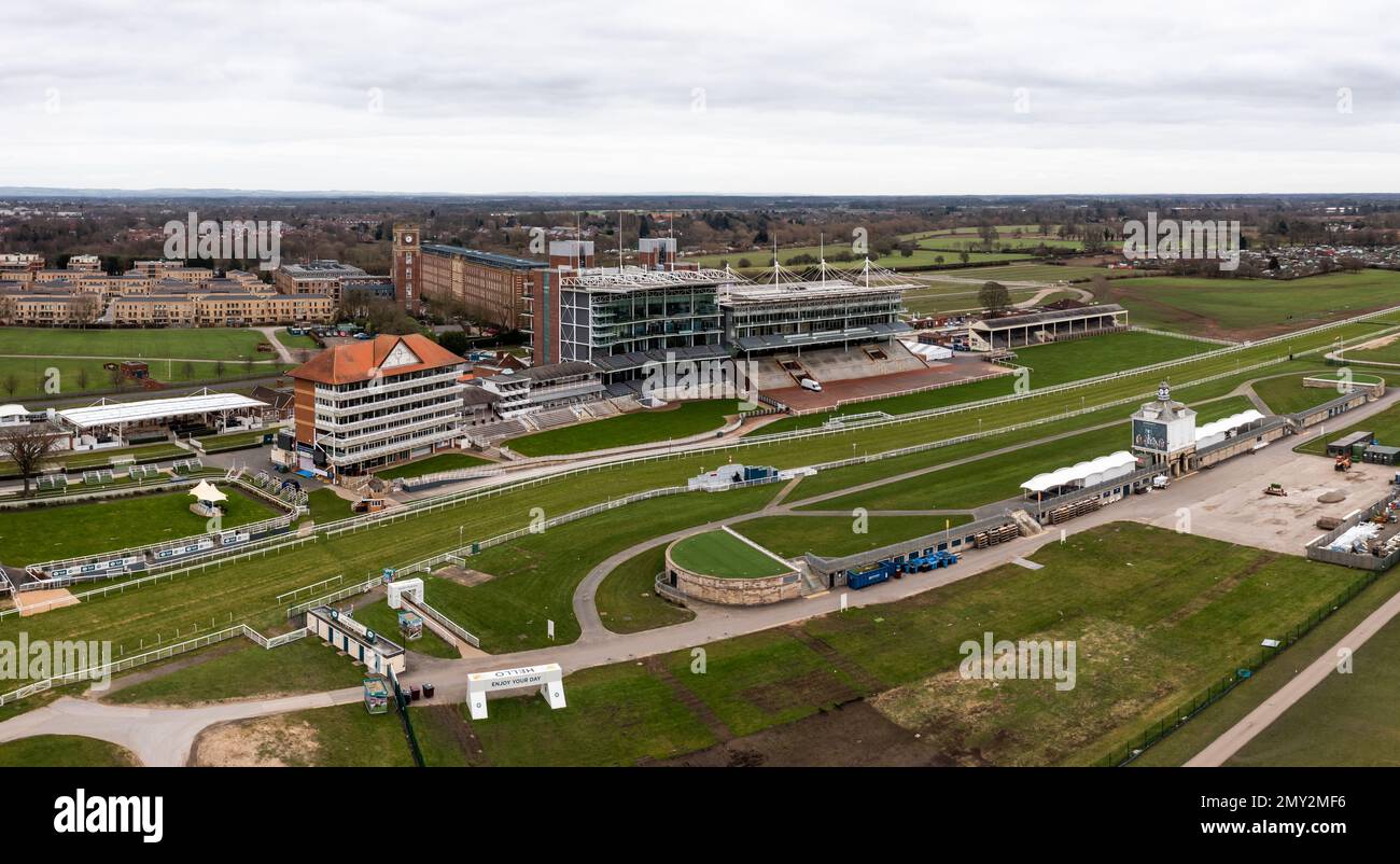 YORK, UK - FEBRUARY 4, 2023. Aerial view of York Racecourse with ...