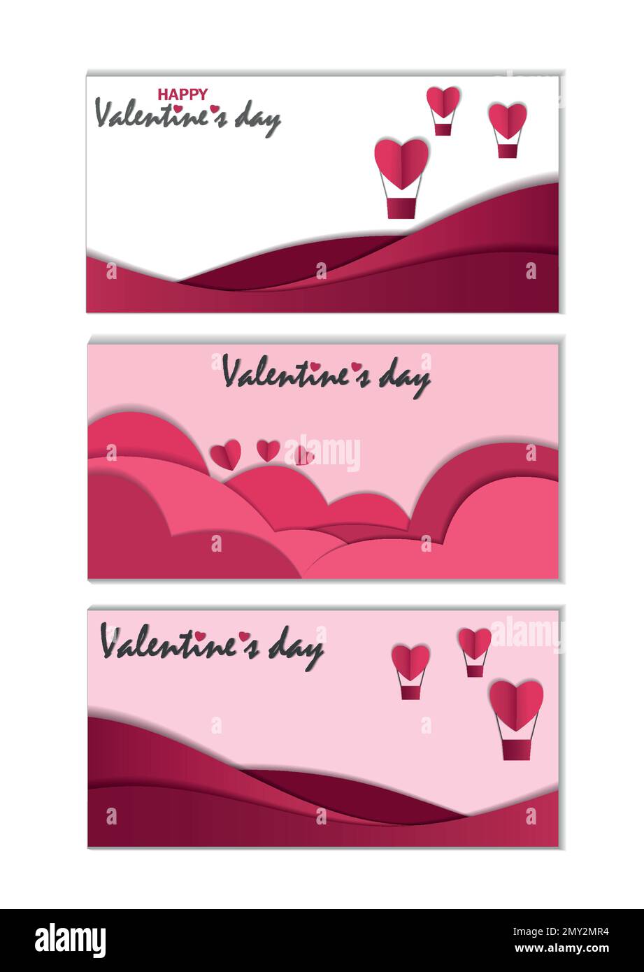 Universal wide banner set, romantic Valentines Day quote card, postcard ...