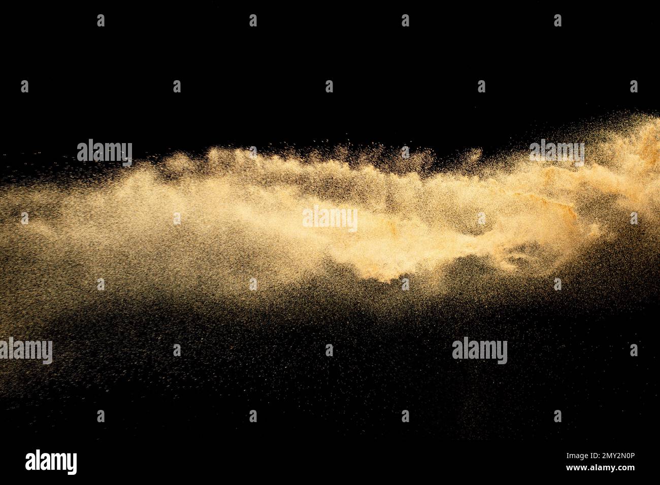Brown colored sand splash.Dry river sand explosion isolated on black ...