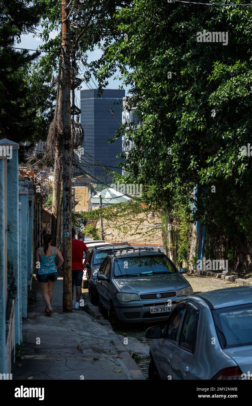 Partial view of Santa Teresa slope street in Santa Teresa district with ...