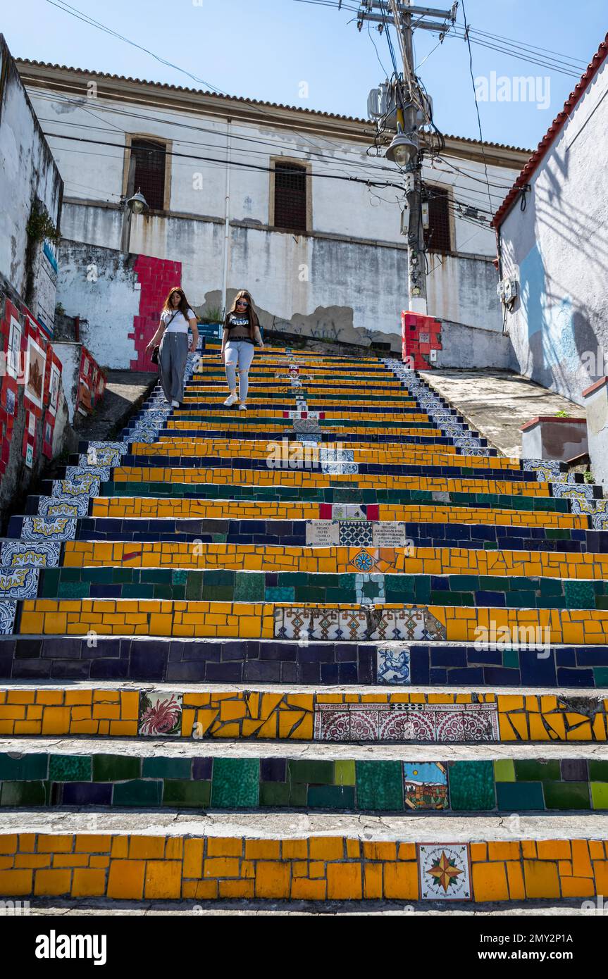 The colorful ceramic tiles of famous Selaron Steps in Santa Teresa ...