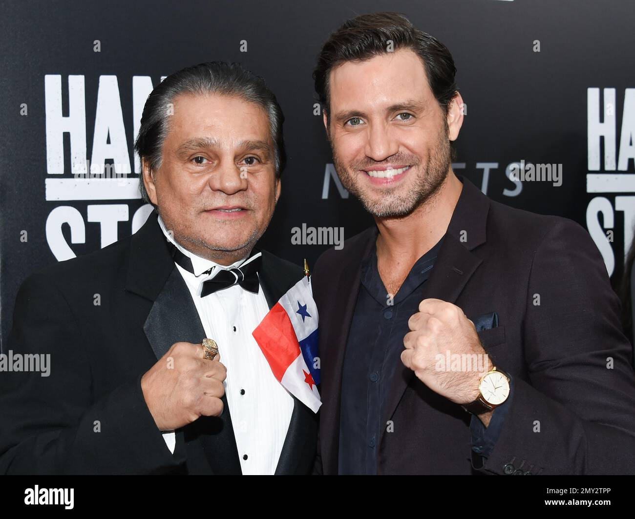 Former professional boxer Roberto Duran, left, and actor Edgar Ramirez, who plays Duran in the ...