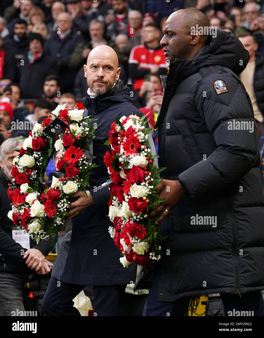 Manchester United manager Erik ten Hag (left) and Crystal Palace ...