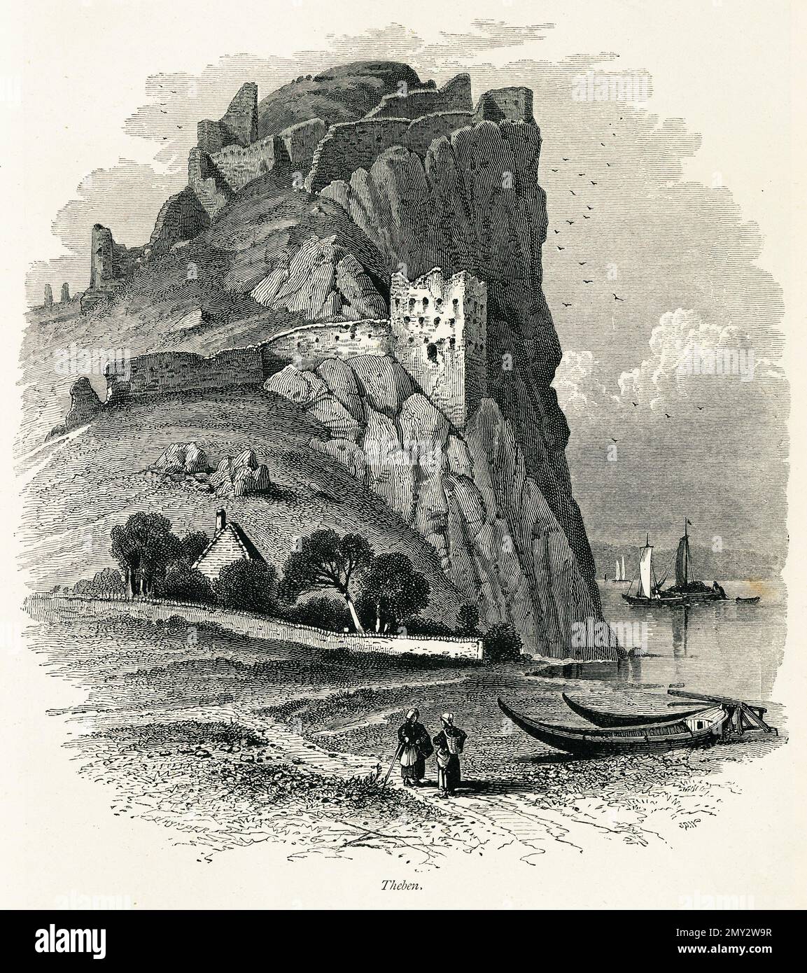 19th-century illustration of Devin (also known as Theben), a town at ...
