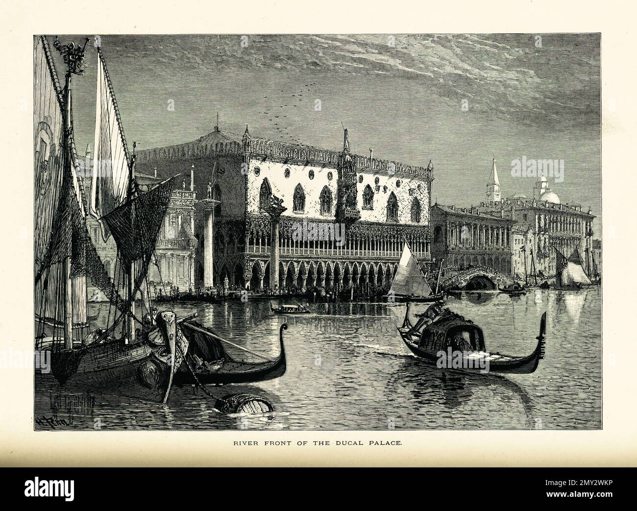 Antique engraving of the Doge's Palace, one of the main sights in ...