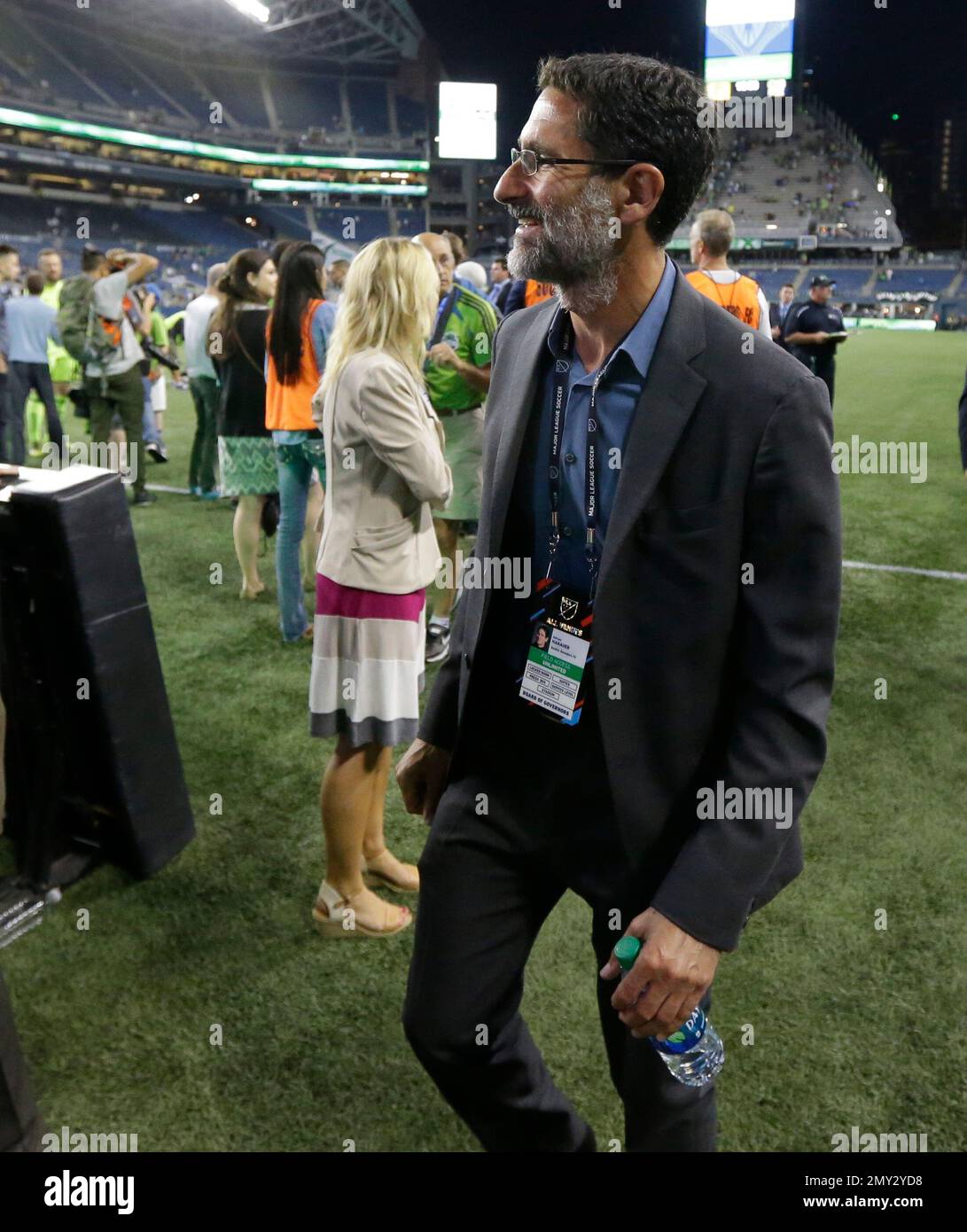 Seattle Sounders owner Adrian Hanauer walks on the field after an MLS ...