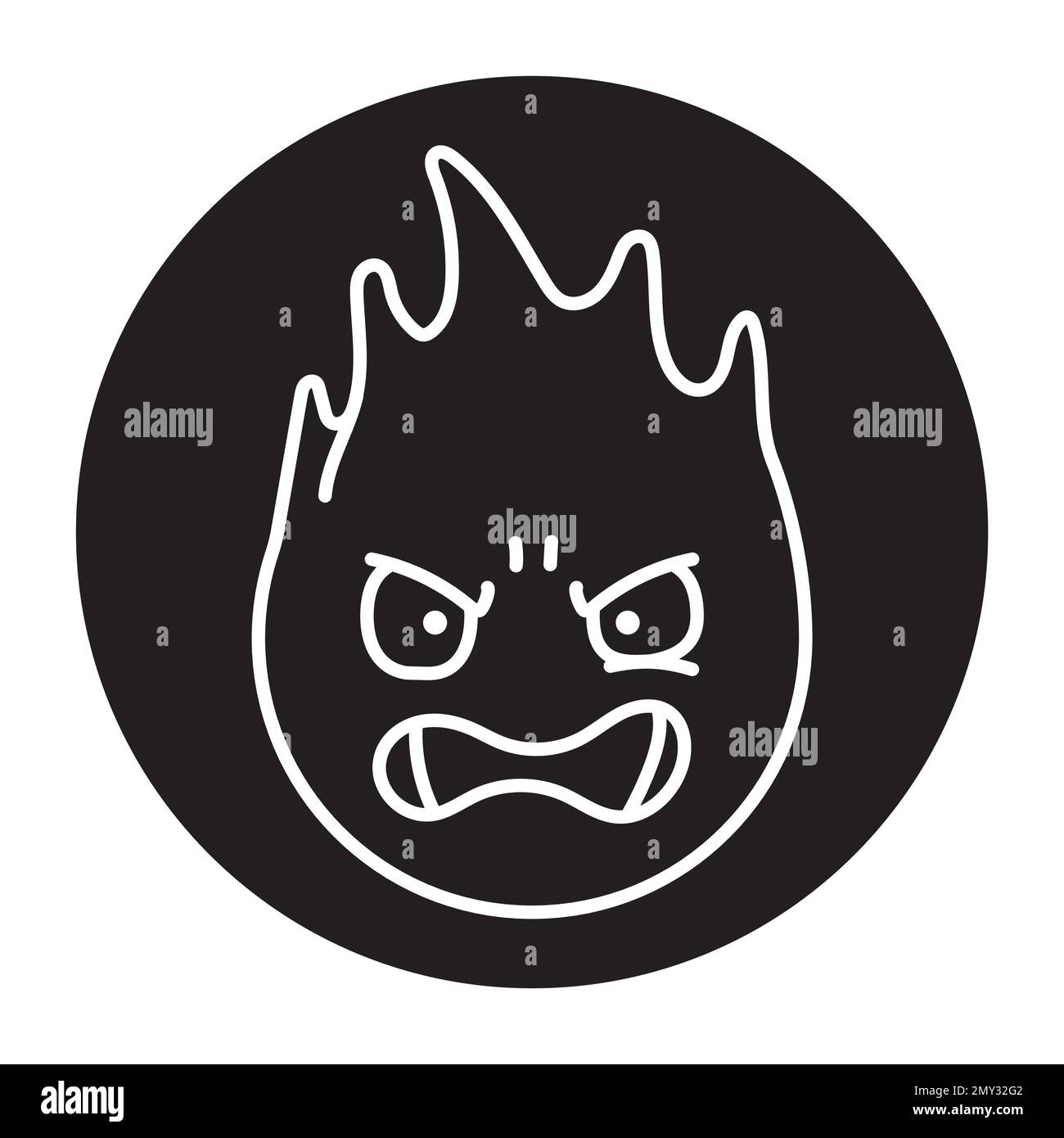 Evil character in the form of fire color line icon. Mascot of emotions ...