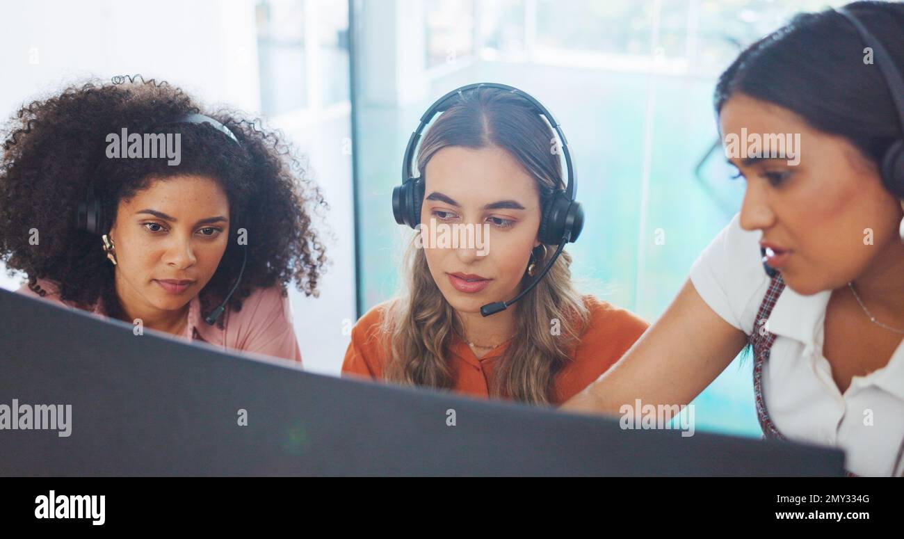 Business, women and call center with employee, manager and conversation ...