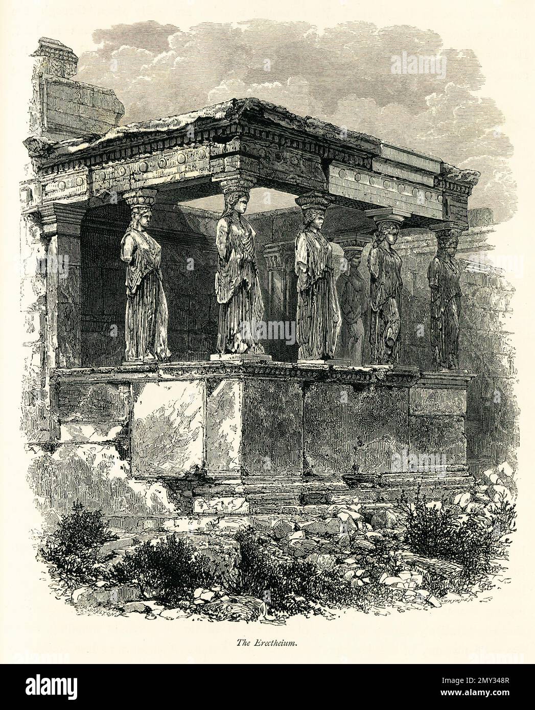 Antique illustration of the Erechtheion, a Greek temple in Athens ...