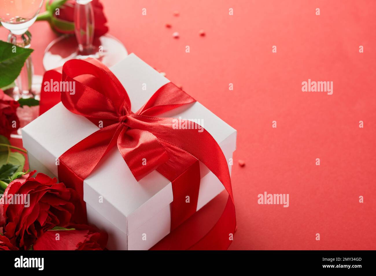 Valentines Day or Romantic dinner concept. Romantic table setting, silverware, wine glasses ...