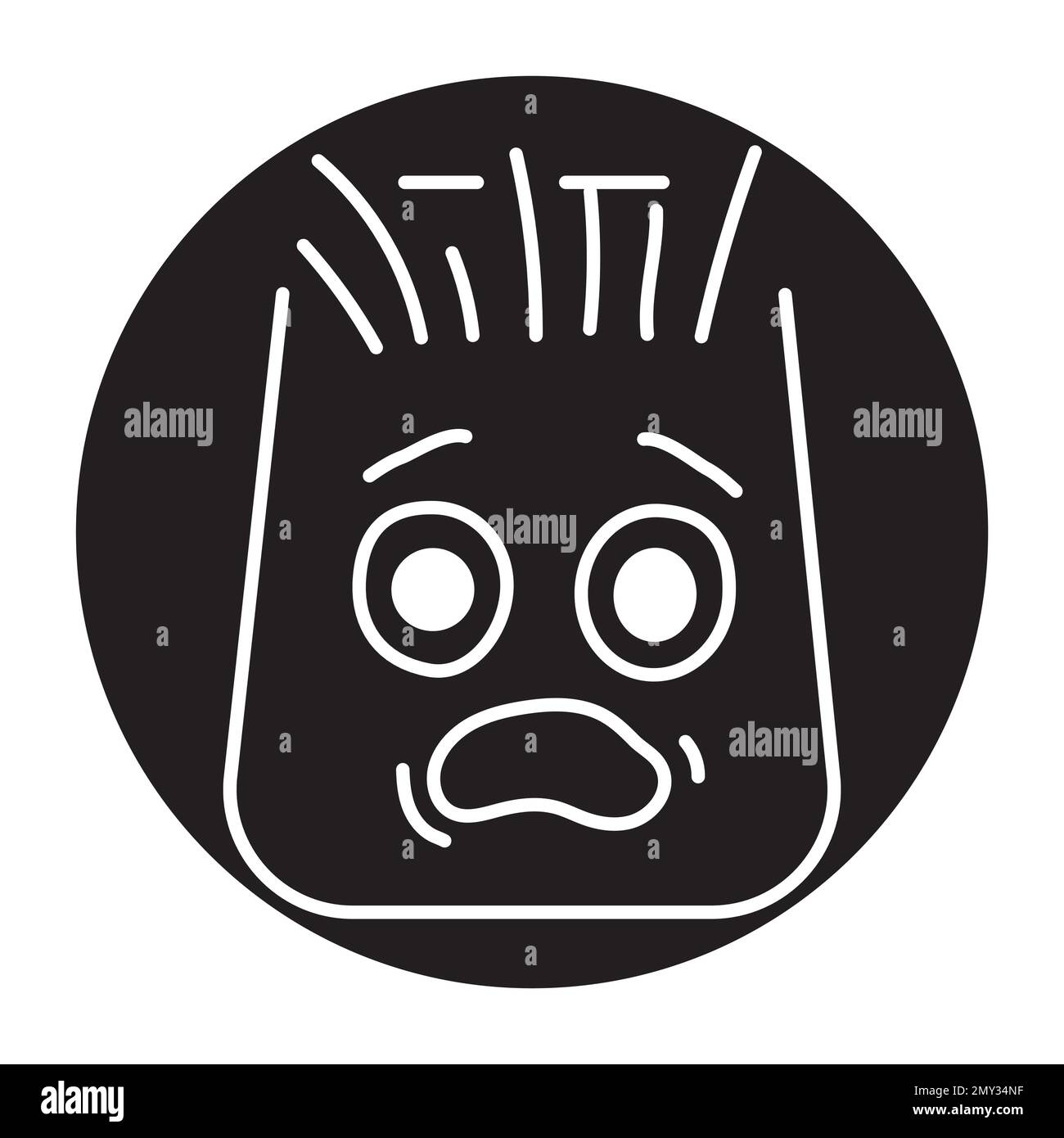 Purple rectangular scared character color line icon. Mascot of emotions ...