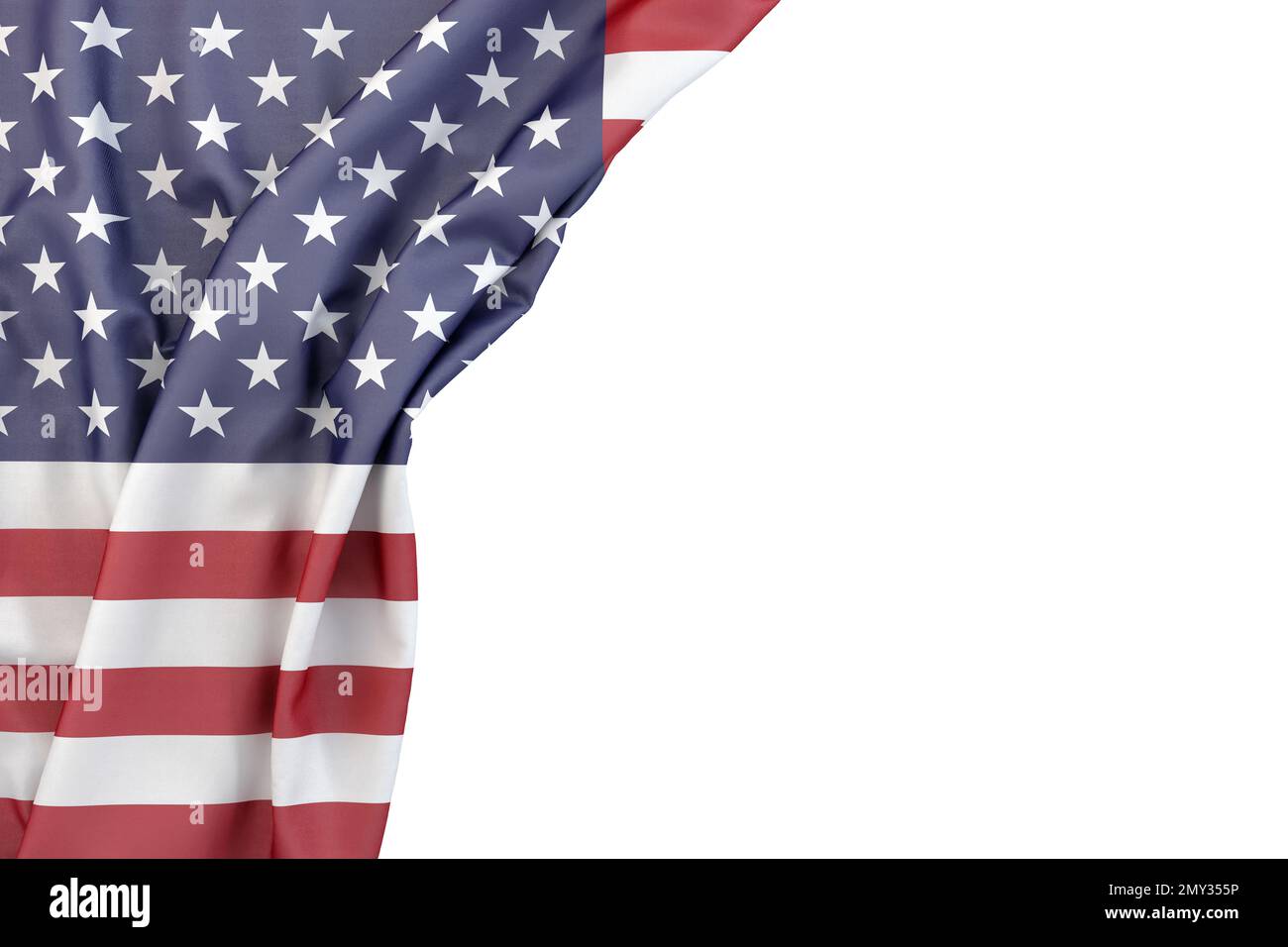 Flag of United States of America in the corner on white background. 3D ...
