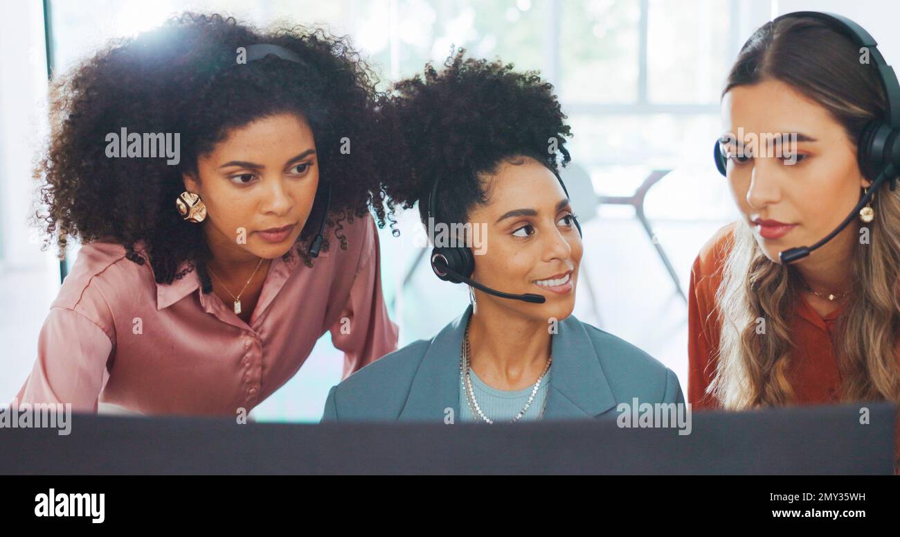 Business, women and call center with employee, manager and conversation ...