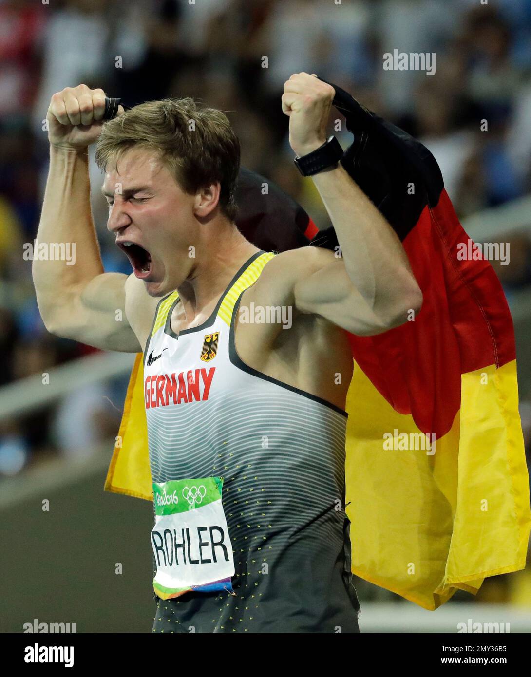 Germany's Thomas Rohler celebrates his gold medal in the men's javelin ...