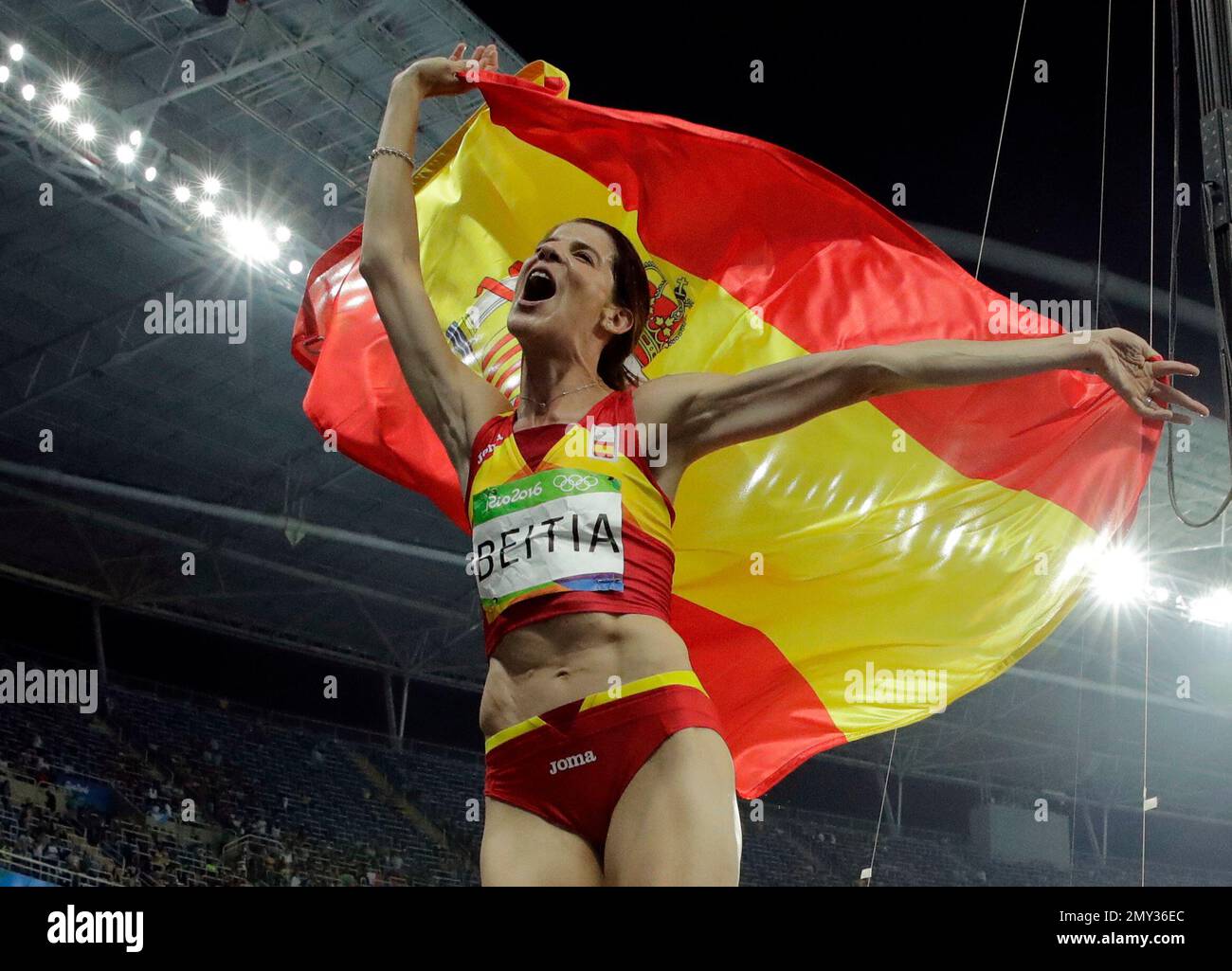 Spain's Ruth Beitia celebrates winning the gold medal in the women's ...